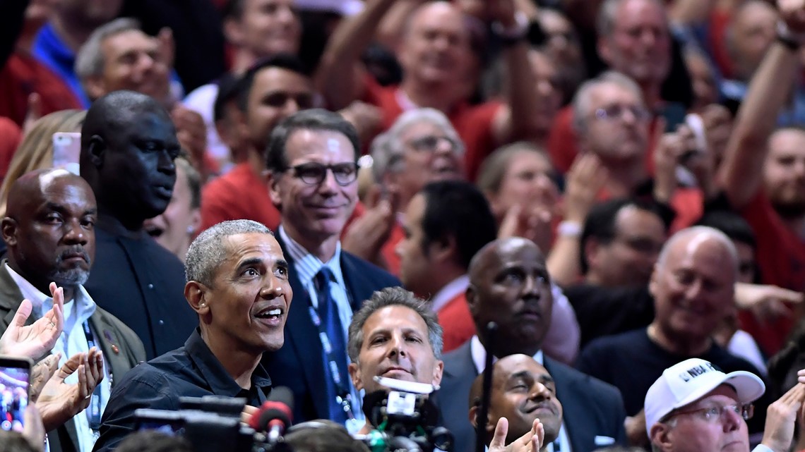 Barack Obama gets 'M-V-P' chant during NBA Finals game | kens5.com