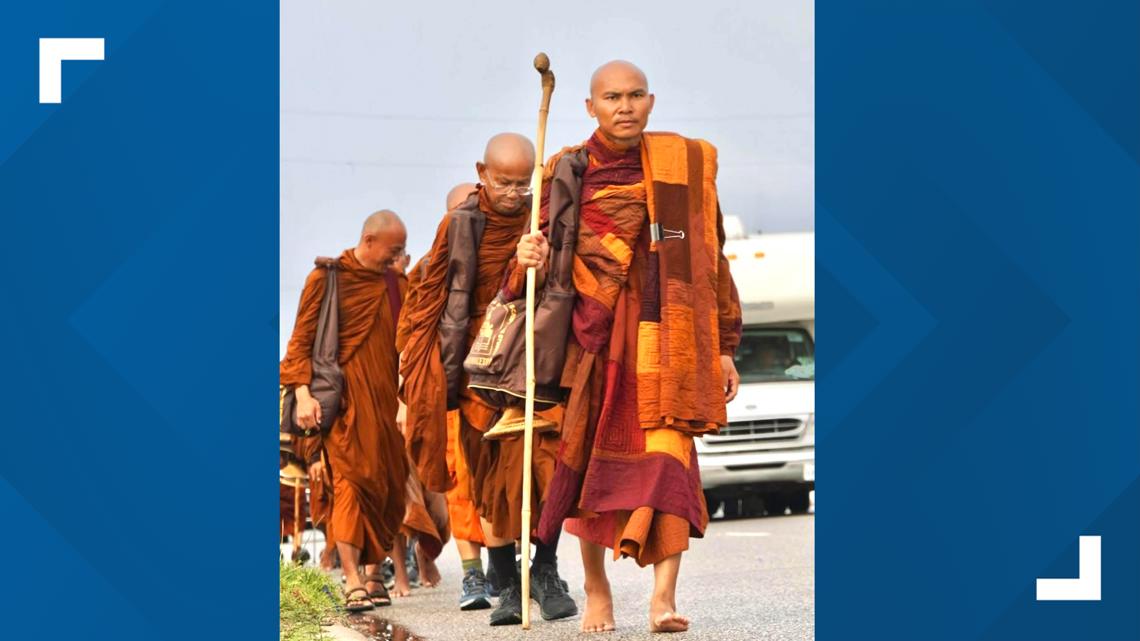 Buddhist monks on 'Walk for Peace' arrive in Kountze on day 30 of their journey | kens5.com