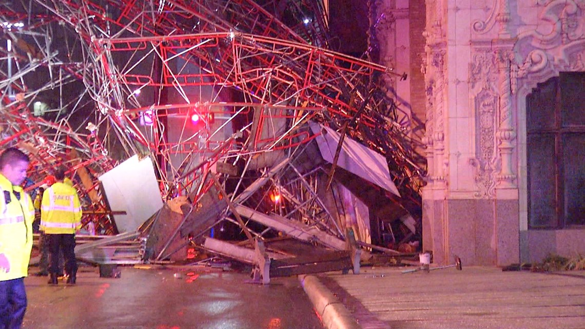 3 people injured after wind blows over 160-foot scaffold in downtown ...