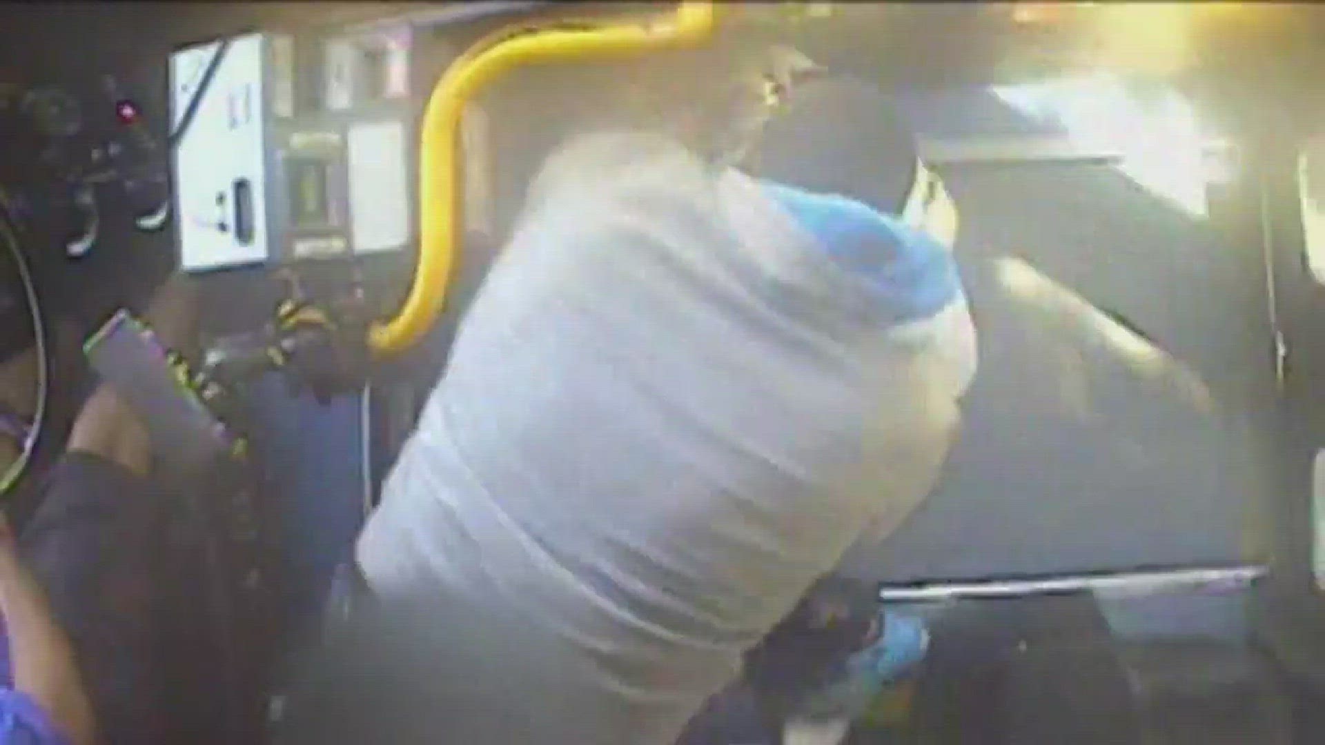 VIA surveillance video shows man and woman fighting on bus | kens5.com
