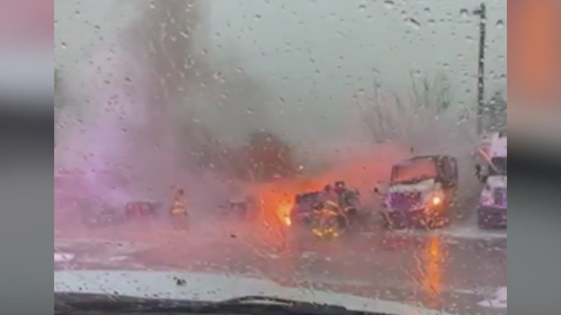 Lightning strike destroys 8 semi-trucks | kens5.com