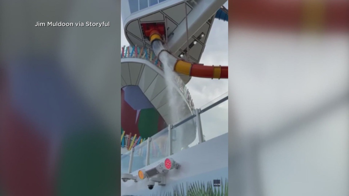 Water slide acrylic glass breaks while cruise ship guest was going down ...