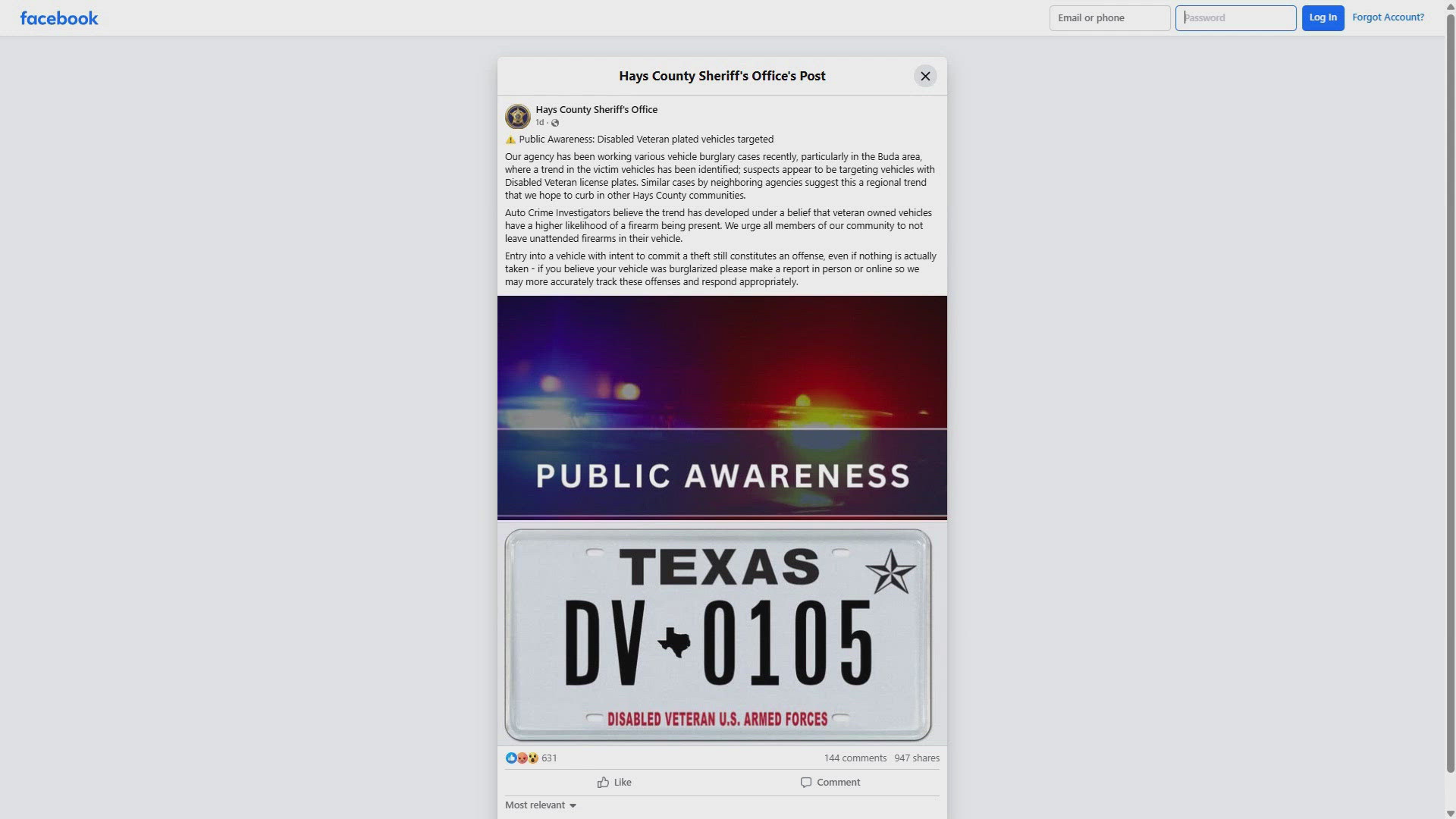Texas sheriff's office issues warning to disabled veterans about their ...