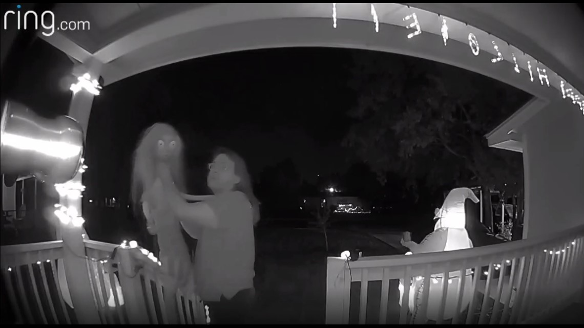 Thief takes Halloween decorations three times, video shows | kens5.com