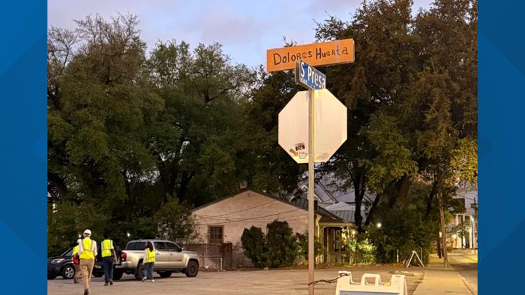 Cesar Chavez Boulevard sign briefly covered with cardboard bearing ...