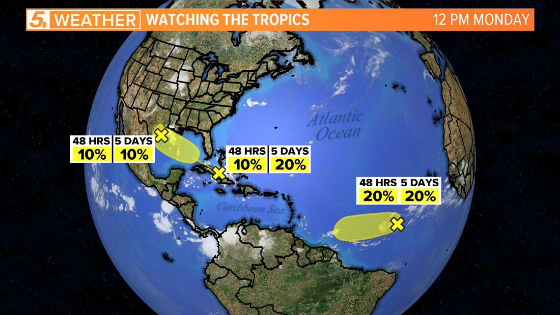 Tropical development possible in three areas from Gulf to the Atlantic ...