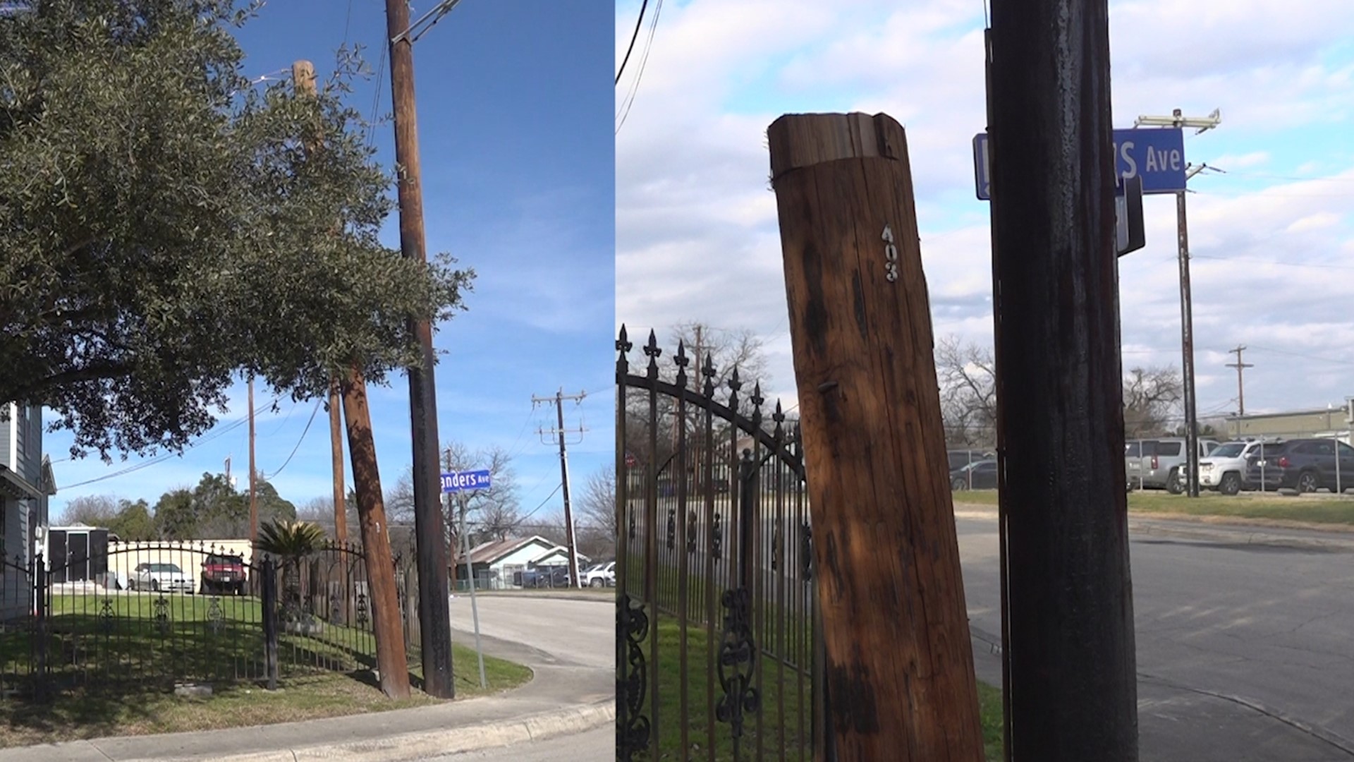 Woman gets leaning utility pole next to her property removed | kens5.com