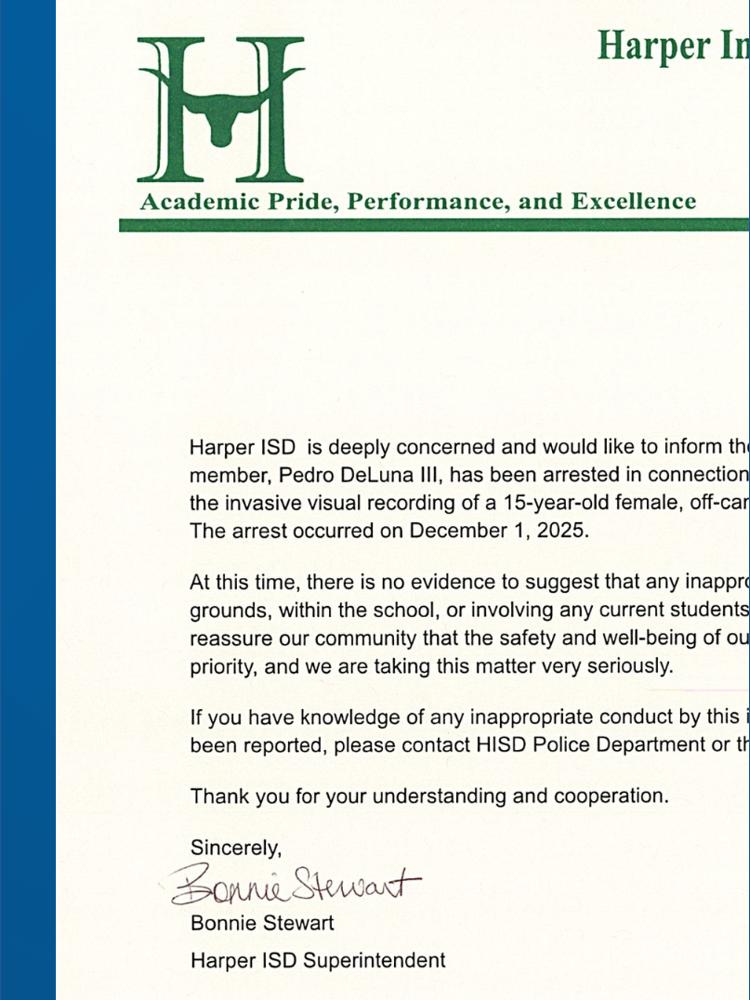 Former Harper ISD employee arrested in off campus recording incident ...