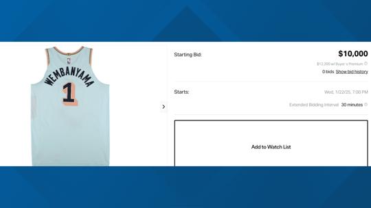 Victor Wembanyama jersey that was swapped with little Spurs fan up for auction. | kens5.com