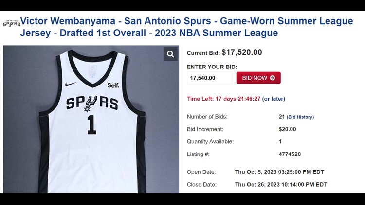 Spurs' Victor Wembanyama game-worn jersey selling at auction | kens5.com
