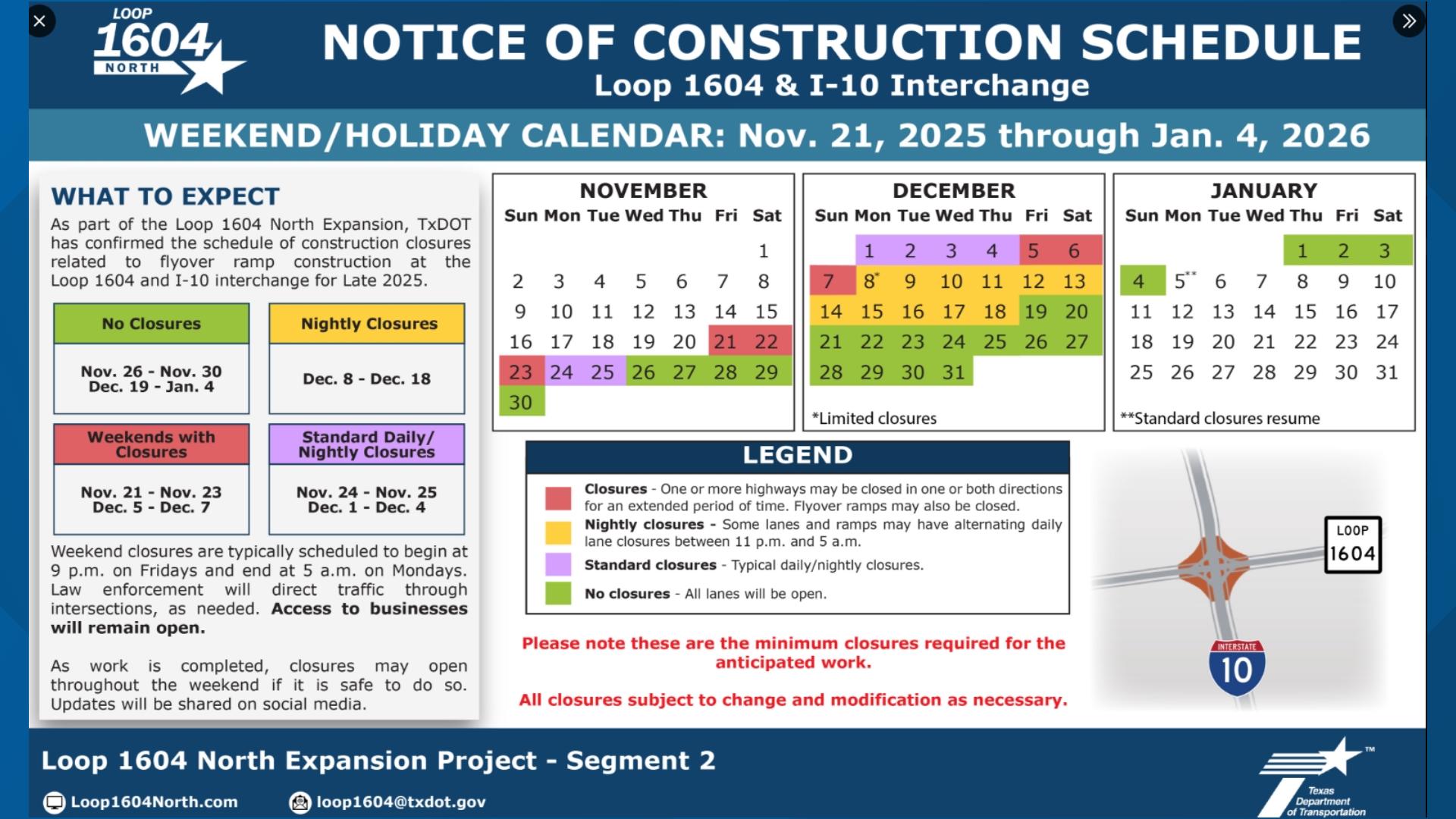 When will Loop 1604/I-10 see closures the rest of the year? Here are ...
