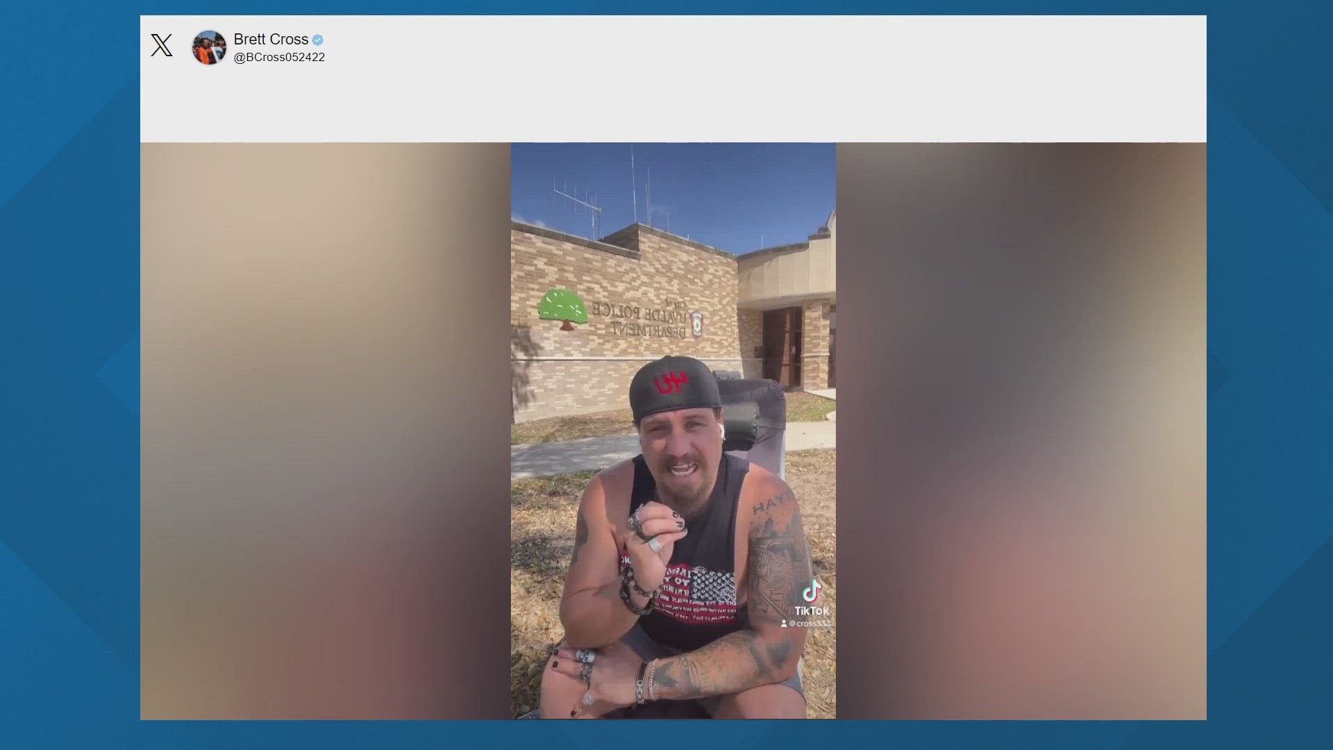 Brett Cross does sit-out in front of the Uvalde Police Department ...