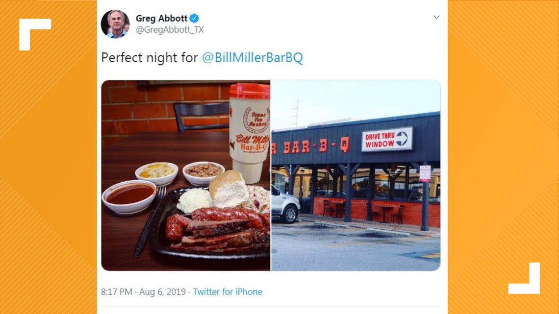 Gov. Abbott shows support for Bill Miller BBQ after Castro releases ...