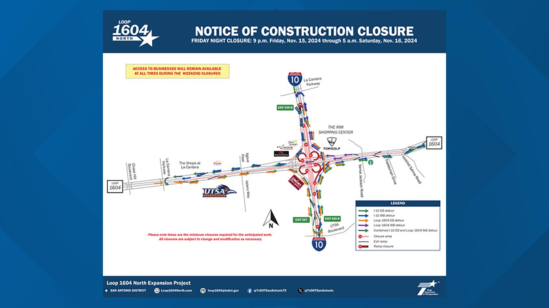 Road closure on I-10 at Loop 1604 start Friday | kens5.com