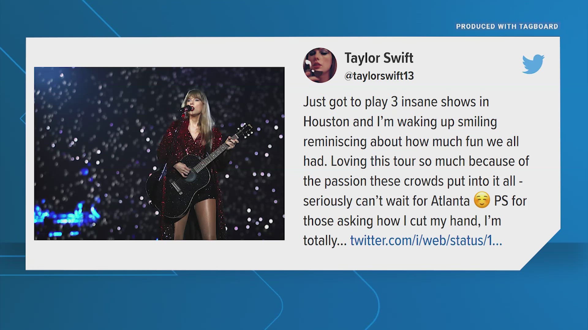 Taylor Swift cuts her hand in Houston during tour | kens5.com