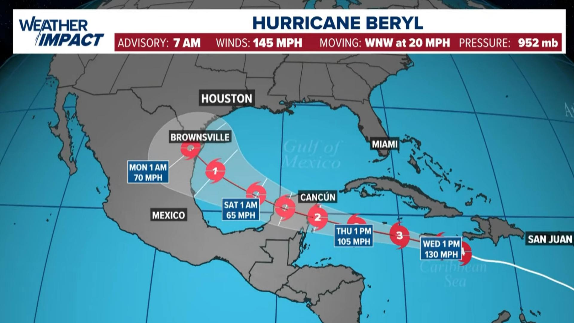 Hurricane Beryl tracker and spaghetti models, projected path | kens5.com