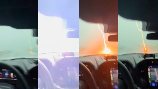 Texas driver's truck struck by lightning on Highway 59, caught on video ...