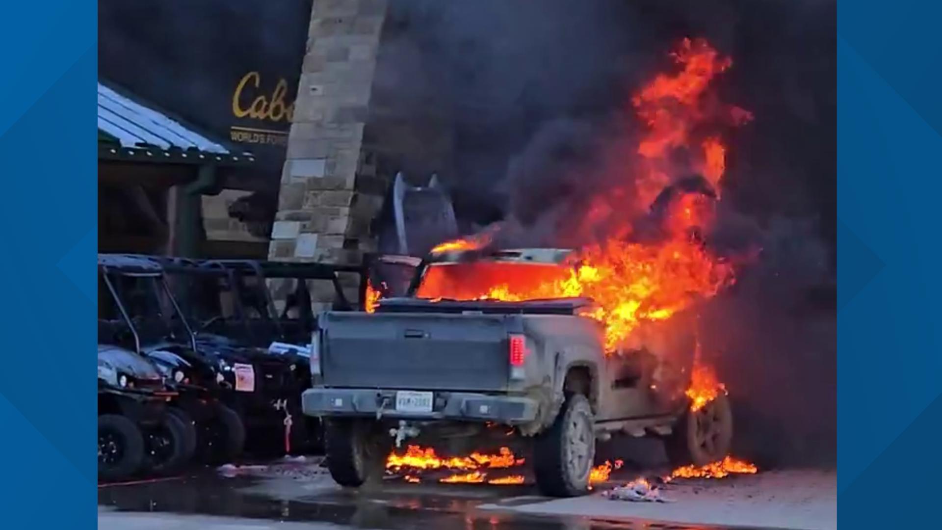 Fort Worth, TX: Truck catches fire in front of Cabela's | kens5.com